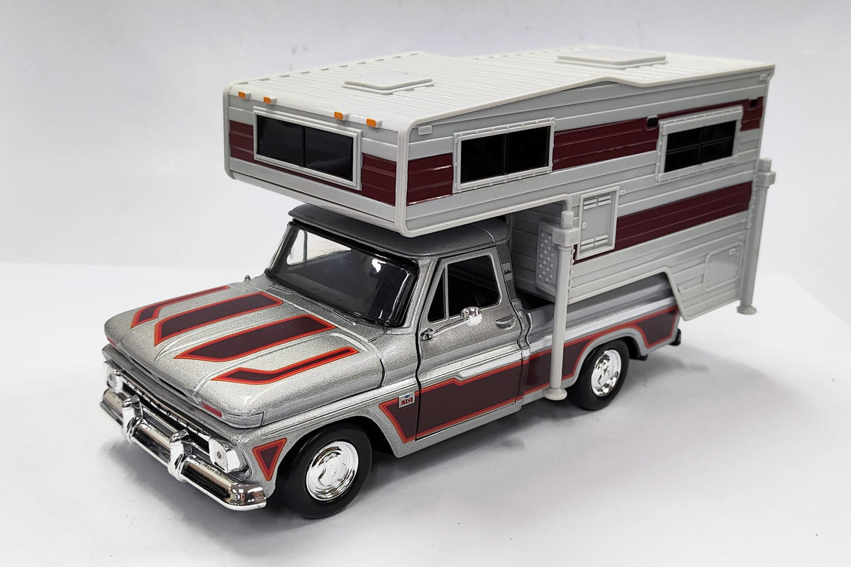 1966 Chevrolet C10 Fleetside Pickup Silver with Camper RV 1:24 Diecast ...